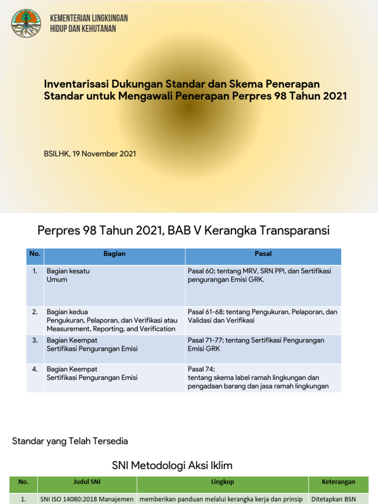 Inventarisasi Dukungan Standar Dan Skema Penerapan Standar Untuk Mengawali Penerapan Perpres 98 ...