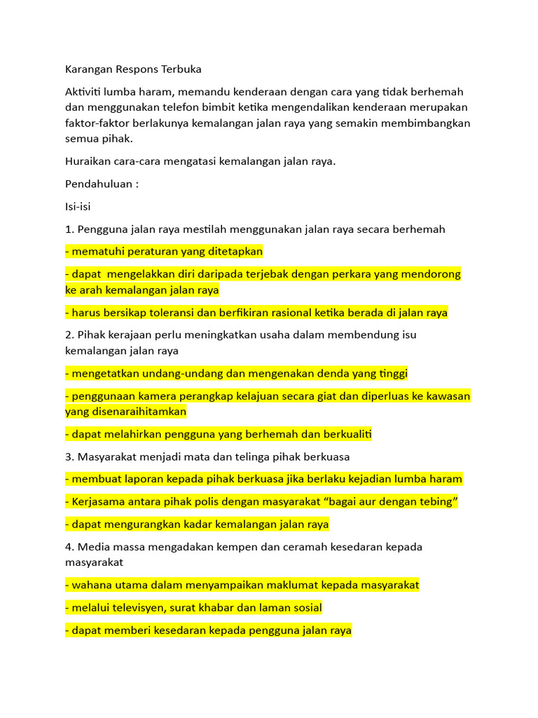 Karangan Cara Cara Mengatasi Kemalangan Jalan Raya | PDF