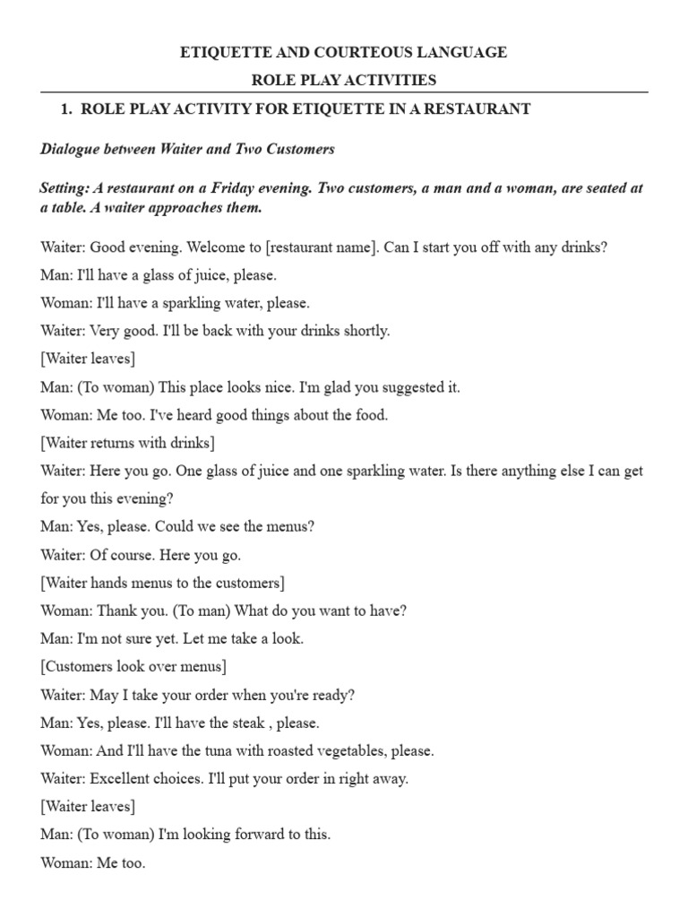Role Plays Etiquette and Courteous Language - 1 | PDF | Transaction ...
