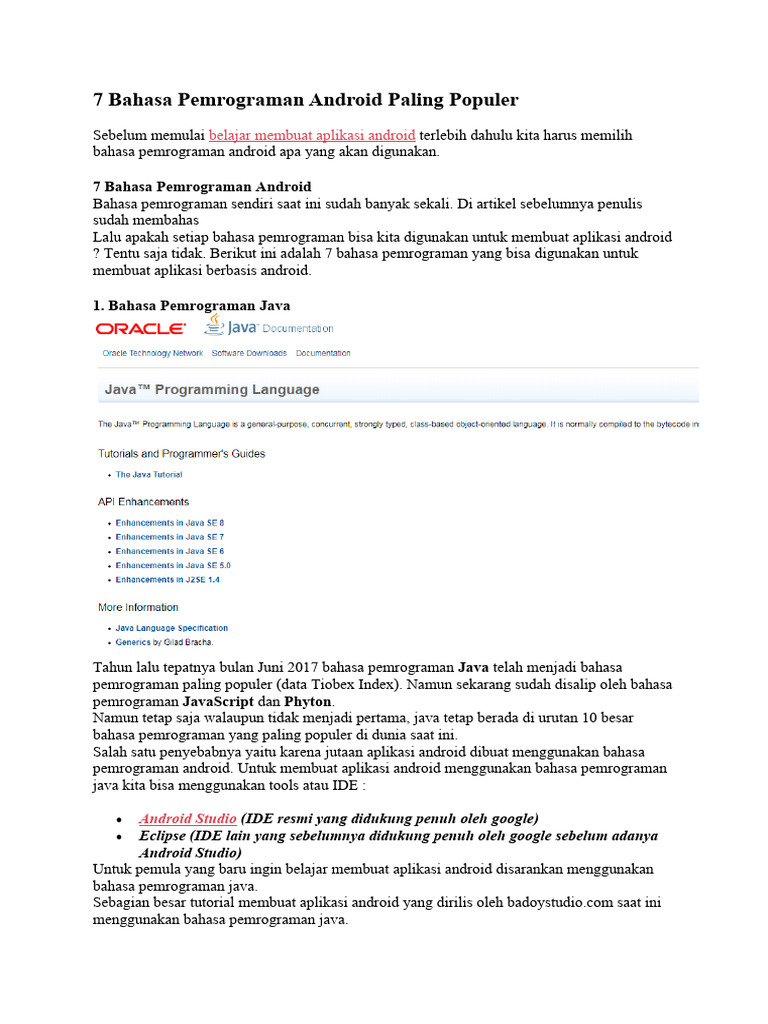 7 Bahasa Pemrograman Android Paling Populer | PDF | Seni | Komputer