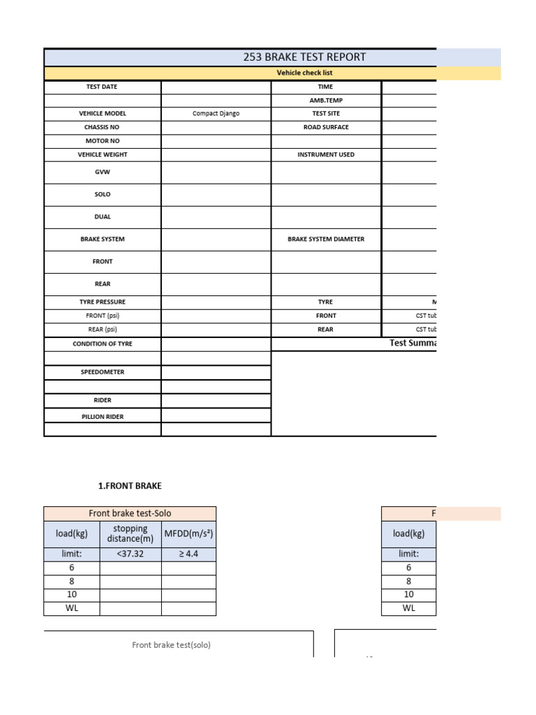Compact Django Brake Test Report | PDF | Vehicles | Wheeled Vehicles