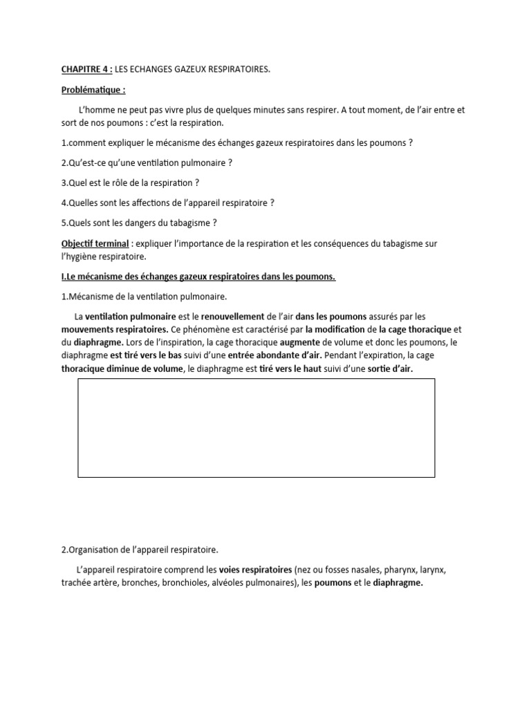 Mécanismes des échanges gazeux respiratoires | PDF | Respiration ...