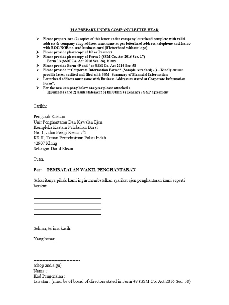 Surat Pembatalan Agen - TMS 2023 | PDF