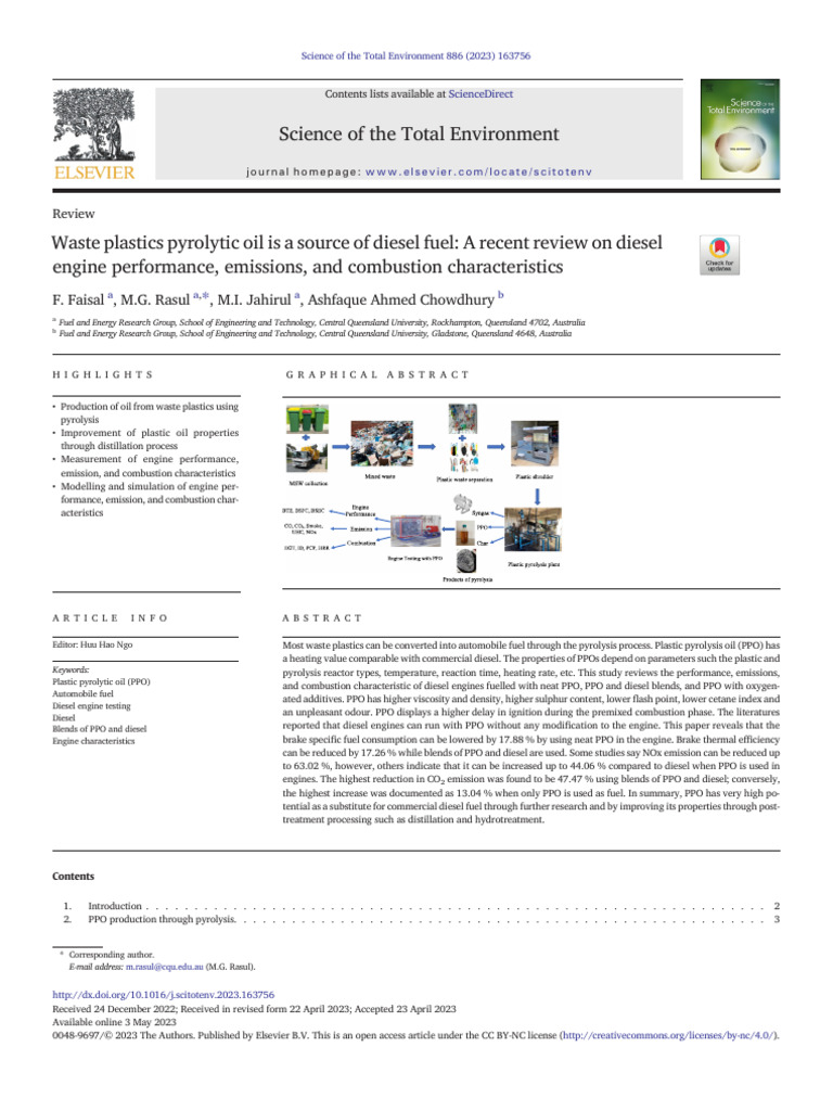 Science of The Total Environment: F. Faisal, M.G. Rasul, M.I. Jahirul, Ashfaque Ahmed Chowdhury ...