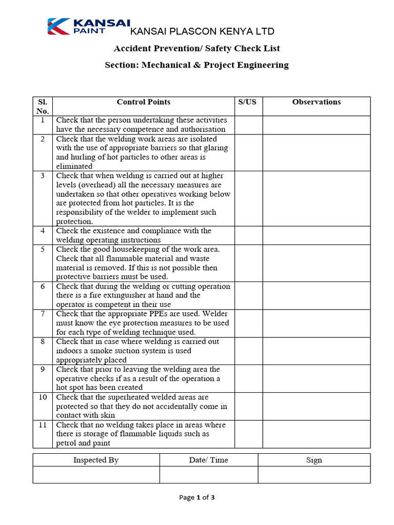 (KPKL-HSE-CK-03) - Welding and Cutting Operations Safety Checklist ...