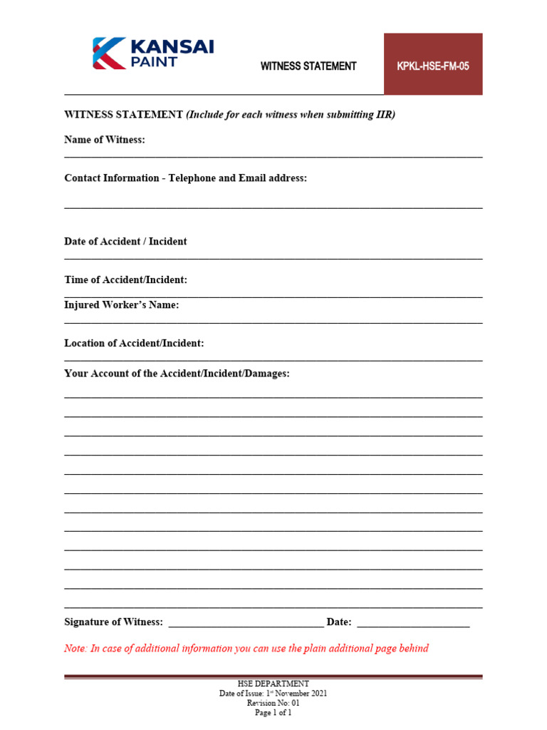 (KPKL HSE FM 05) Witness Statement | PDF