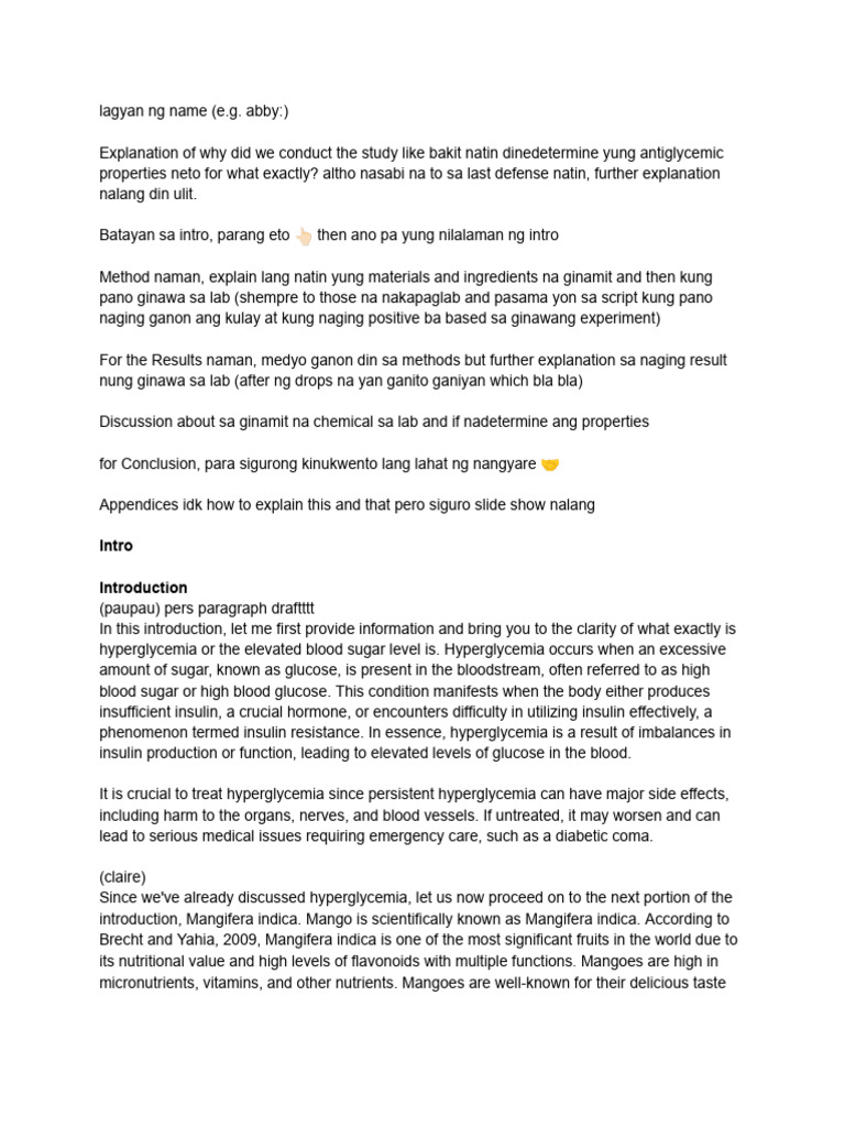 Script For Final Defense | PDF | Acid | Hyperglycemia