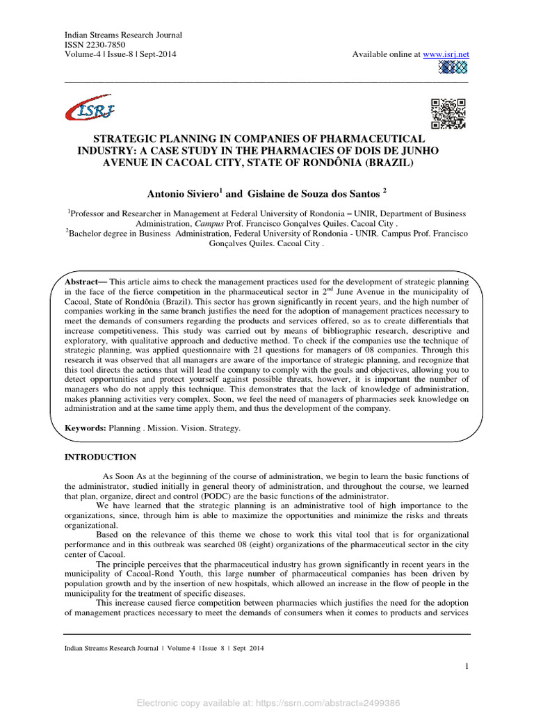 Strategic Planning in Companies of Pharmaceutical | PDF | Strategic Planning | Planning