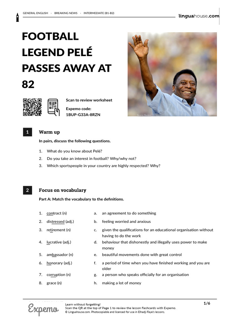 Football Legend Pelé Passes Away at 82 British English Teacher | PDF