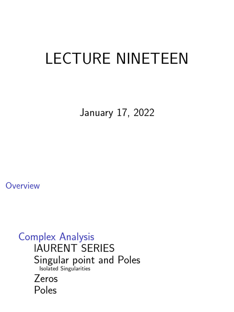 Lect 19 | PDF | Power Series | Complex Analysis