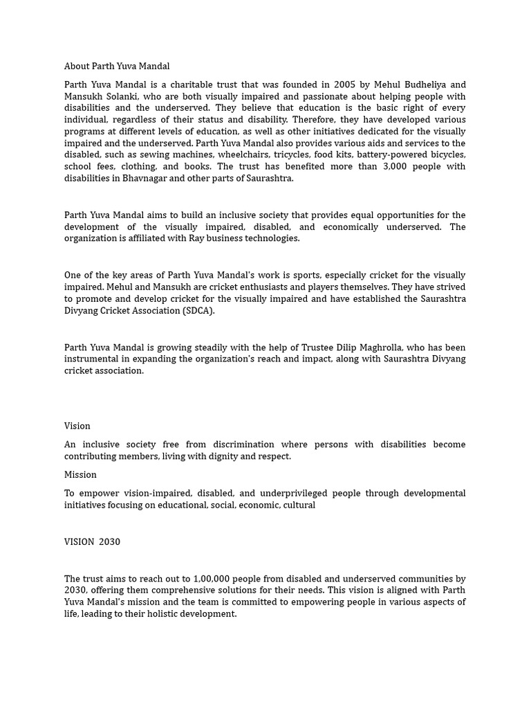 About Parth Yuva Mandal | PDF | Physical Therapy | Disability