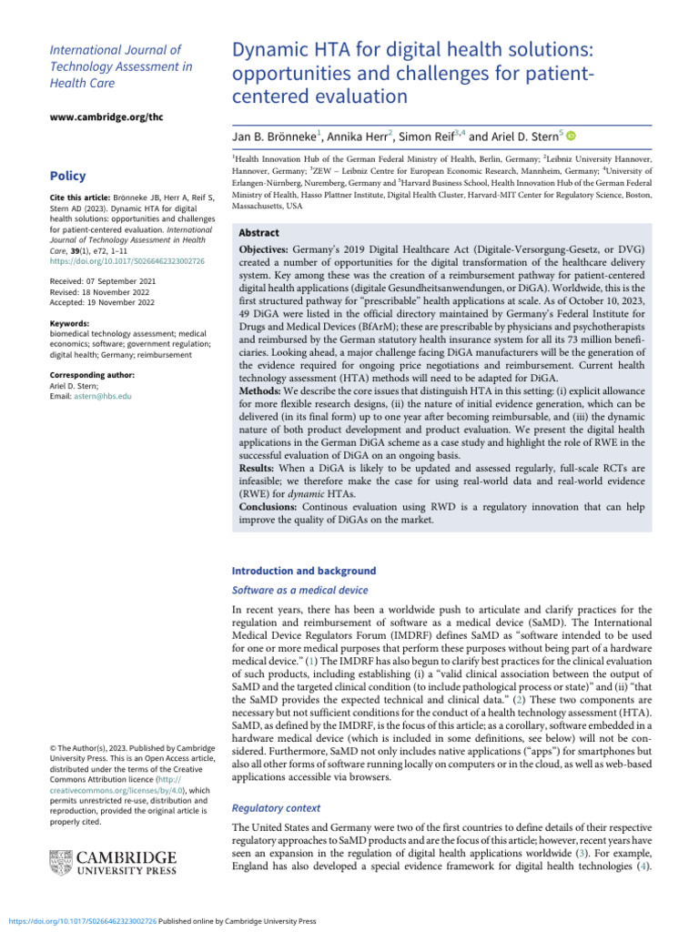 Dynamic Hta For Digital Health Solutions Opportunities and Challenges ...