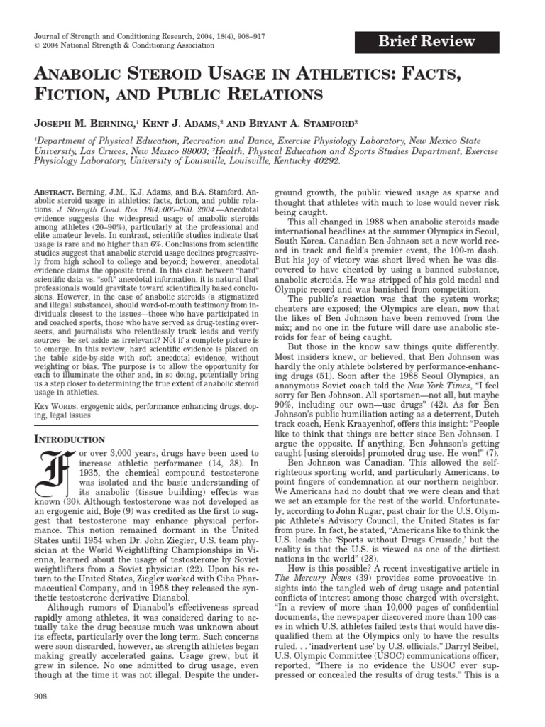 Anabolic Steroid Usage in Athletics - Facts, Fiction, and Public ...