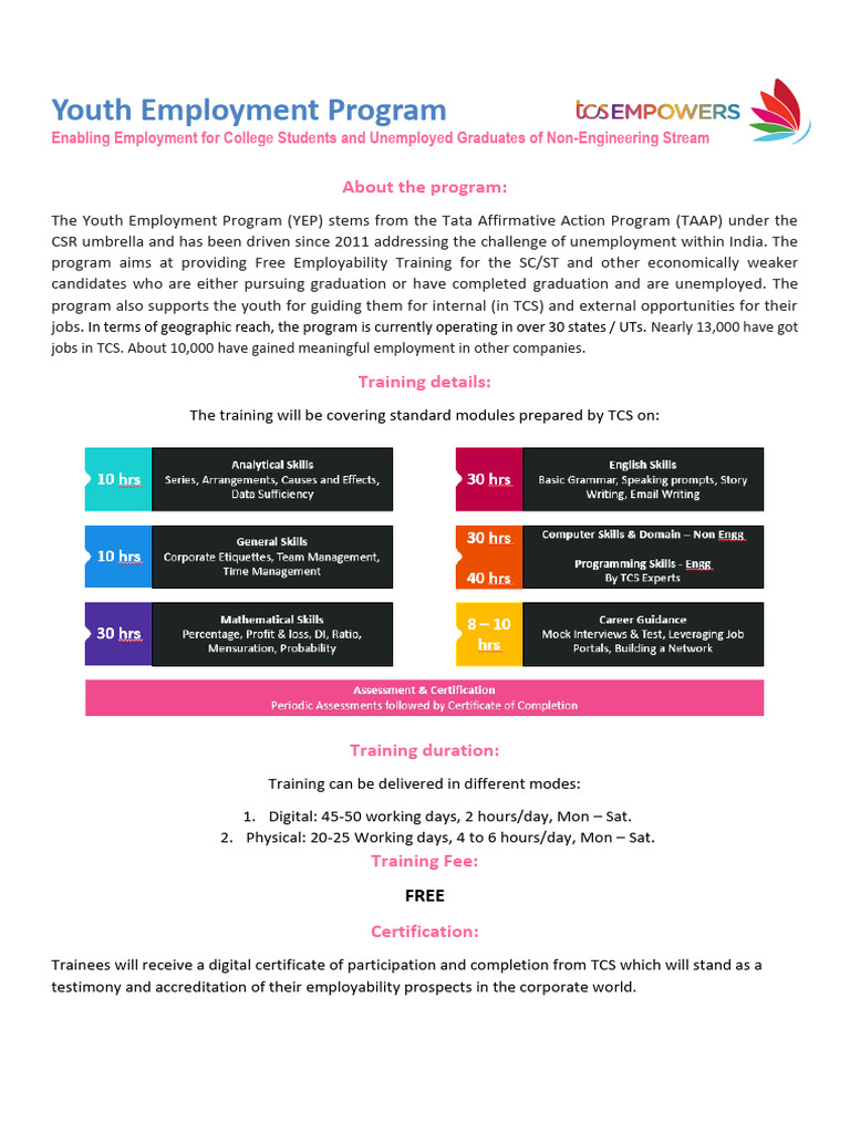 TCS YEP NE Brochure | Download Free PDF | Employment | Economies