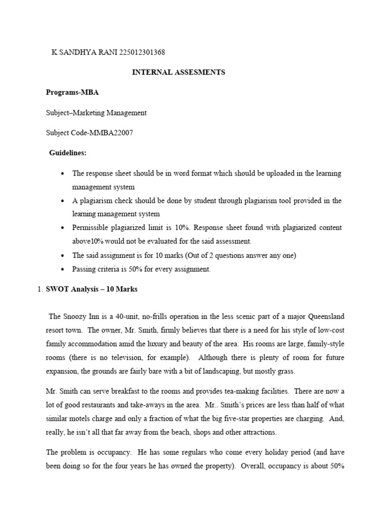 Assignmentr - 1 - Swot MM 225012301368 | PDF | Motel