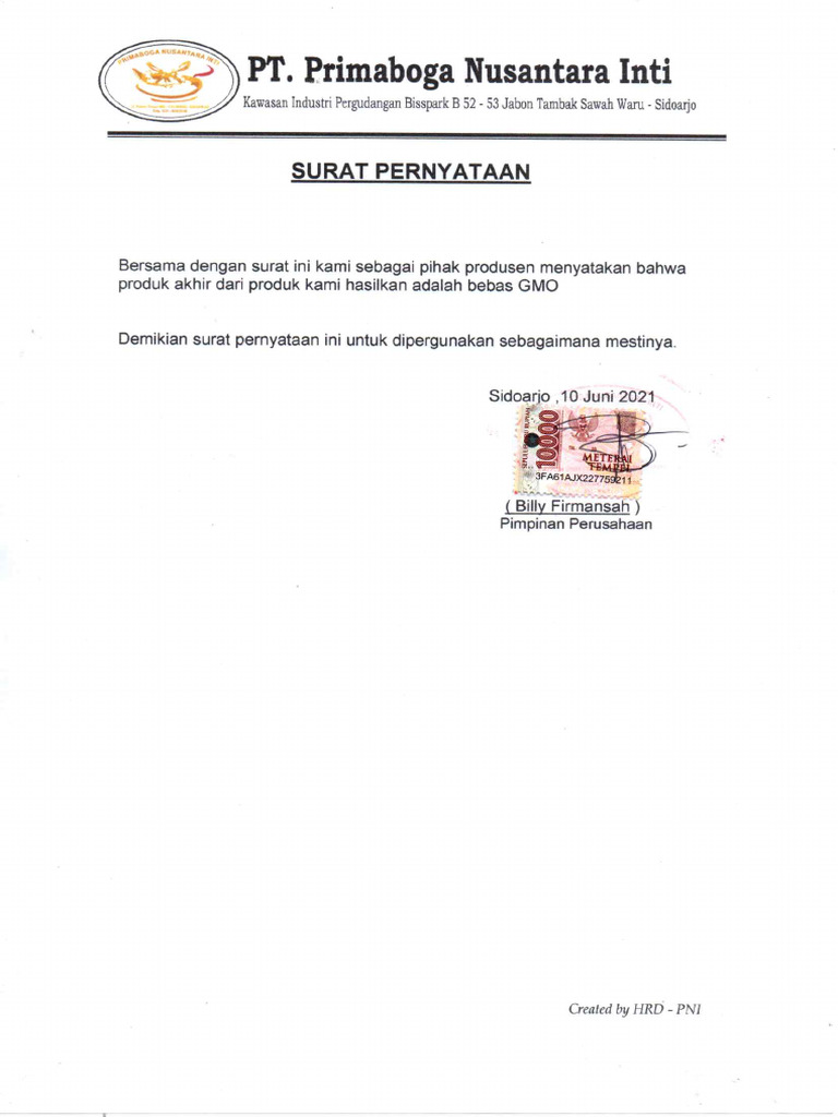 Scan Surat Pernyataan Produk Gmo | PDF
