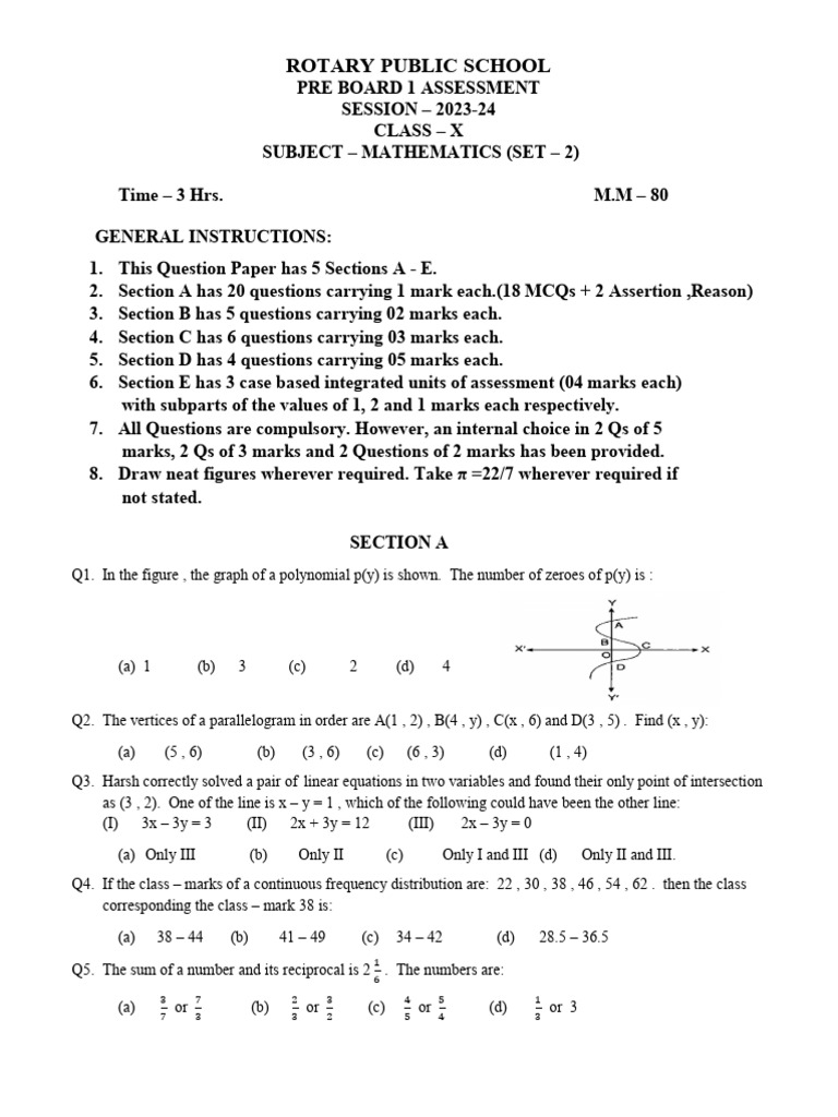 Class X Maths PB 2023-24 (Rotary School) | PDF