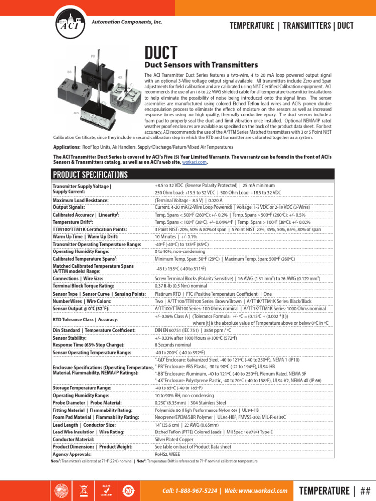 Duct Temperature Sensor | PDF