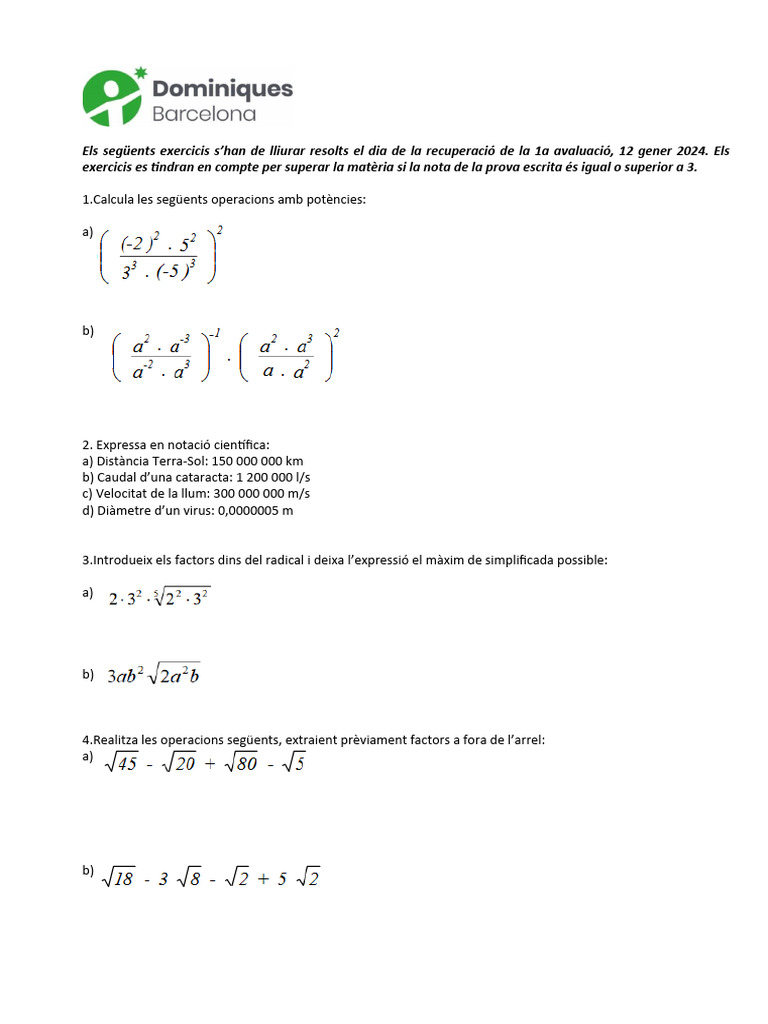 Exercicis Recuperació 1a Avaluació | PDF