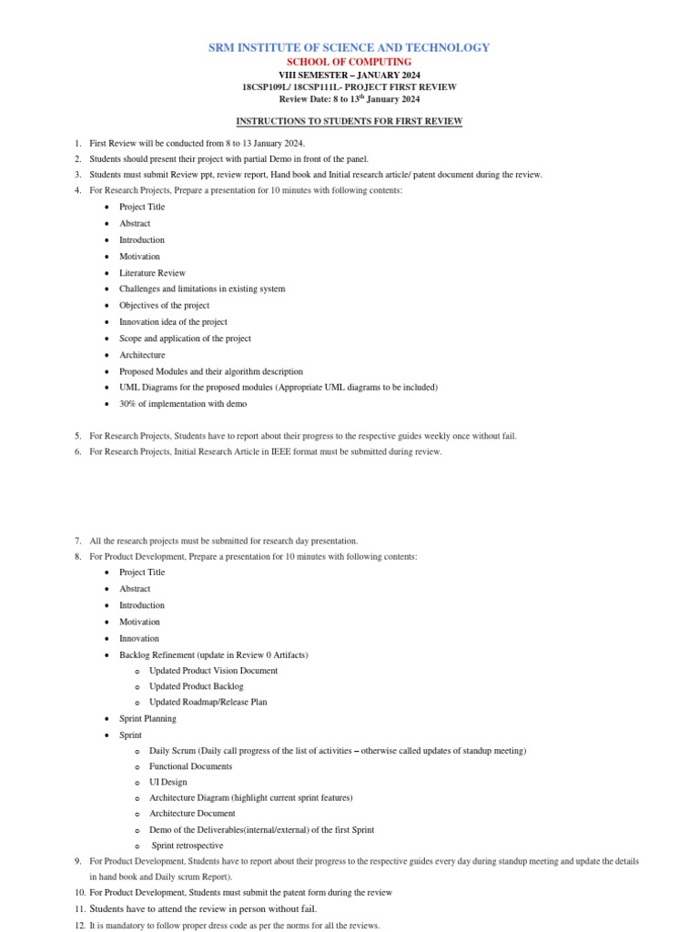 Instruction For First Review 2024 - New | PDF | Scrum (Software Development) | Computing