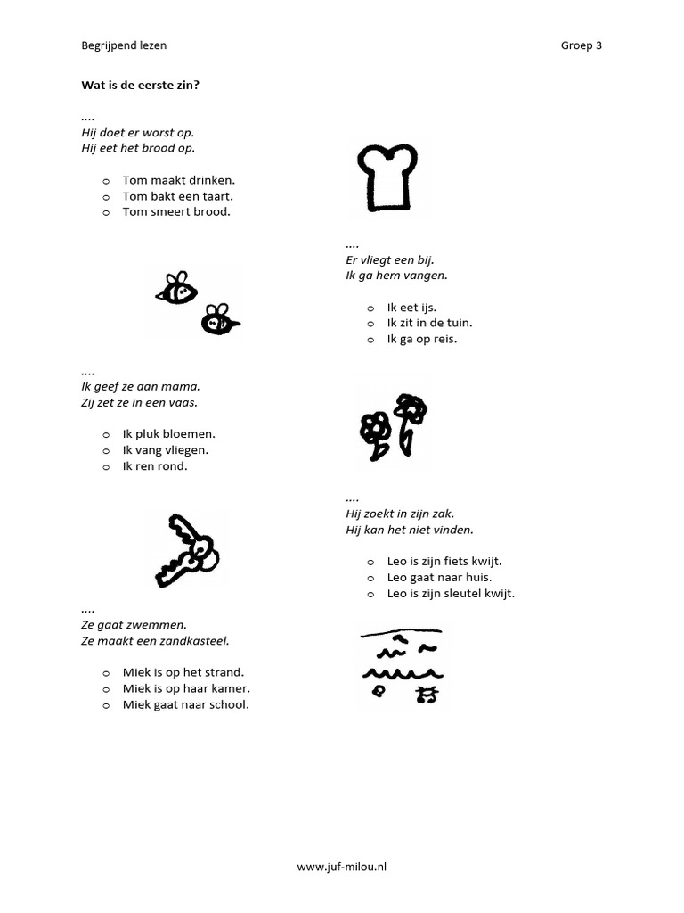 Groepen - Groep3 - Cito - Begrijpend-Lezen - Juf-Milou-Eerste-Zin-02 2 | PDF