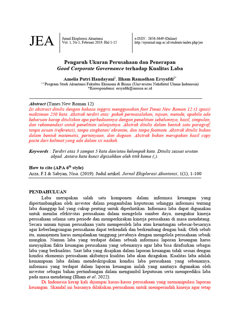 Article Template (Gaya Selingkung) JEA | PDF