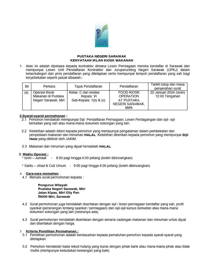 Tender Advertisement_Iklan Kiosk-2 | PDF