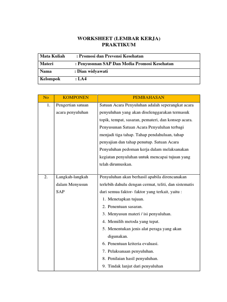 Worksheet Sap Dan Promkes | PDF