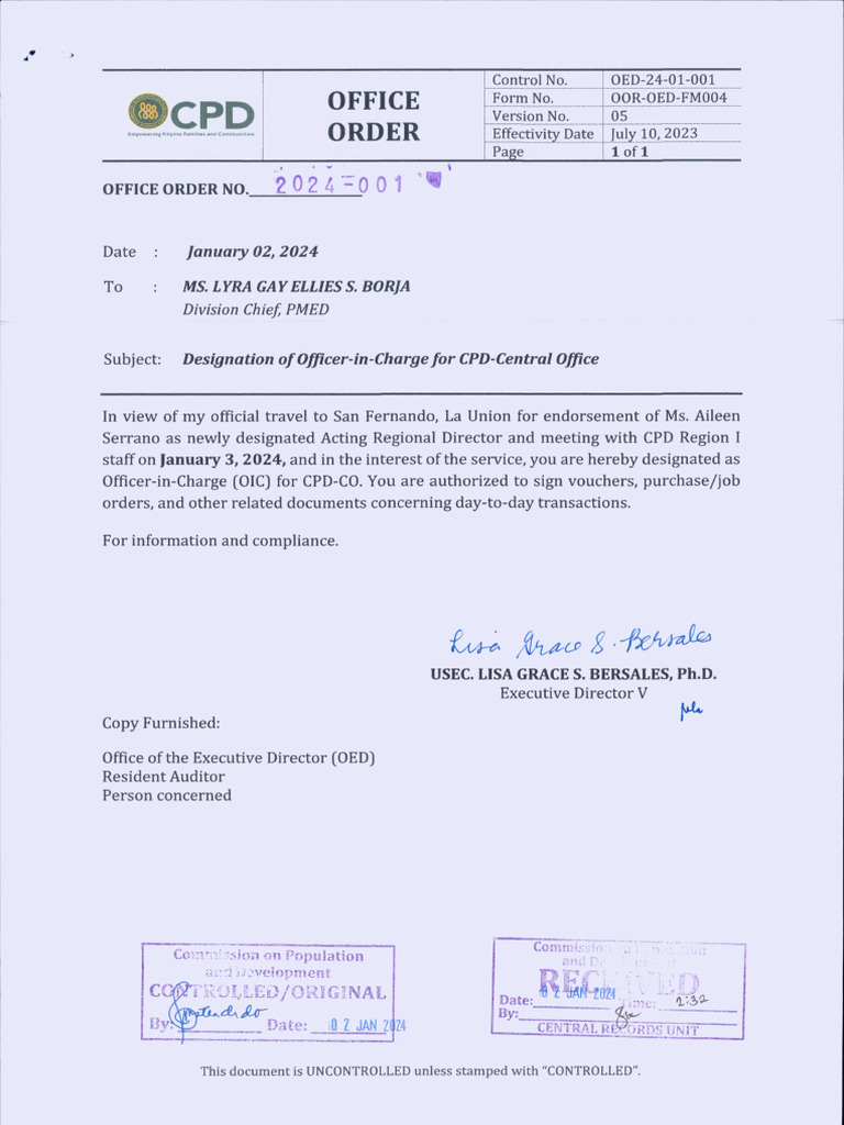 Office Order No. 2024-001 (1) | PDF