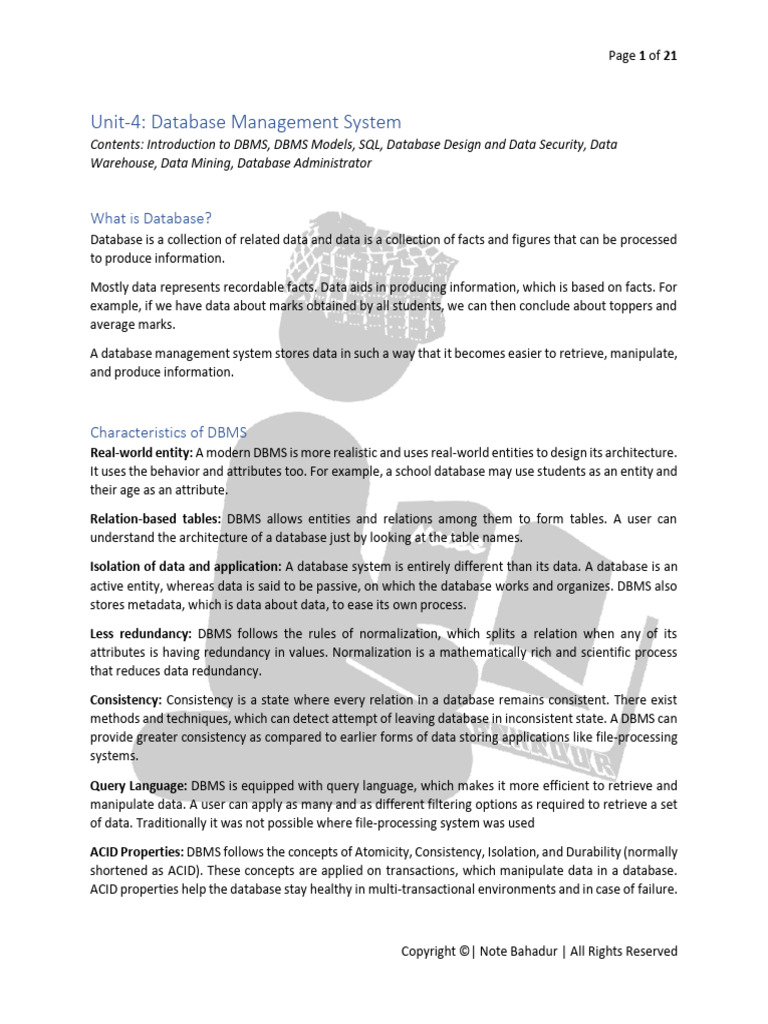CACS101 CFA Unit 4 | PDF | Databases | Relational Database