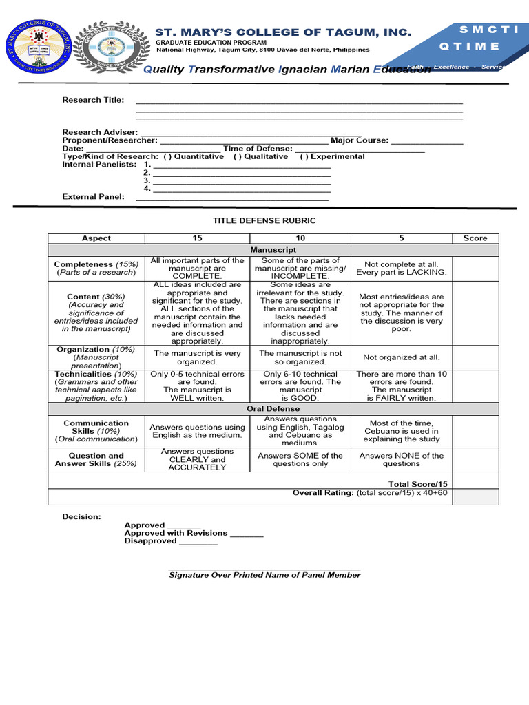 Rubric For Virtual Title Defense - Gradsch | Download Free PDF ...