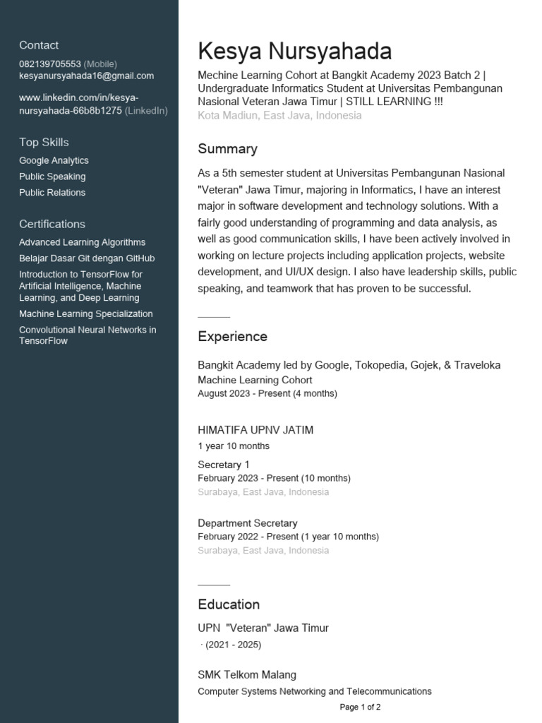 Informatics Student Profile | PDF | Machine Learning | Applied Mathematics