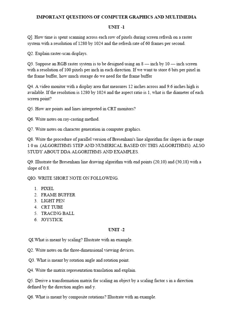 Important Questions of Computer Graphics and Multimedia | PDF