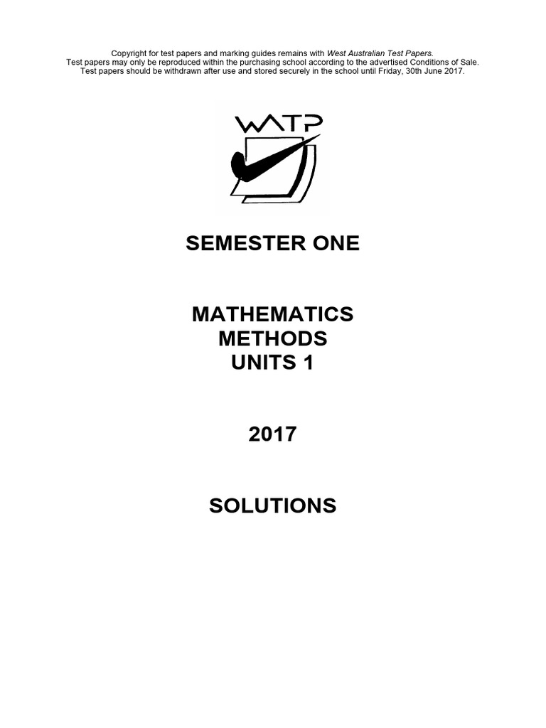 2017 Methods Unit1 Solutions | PDF