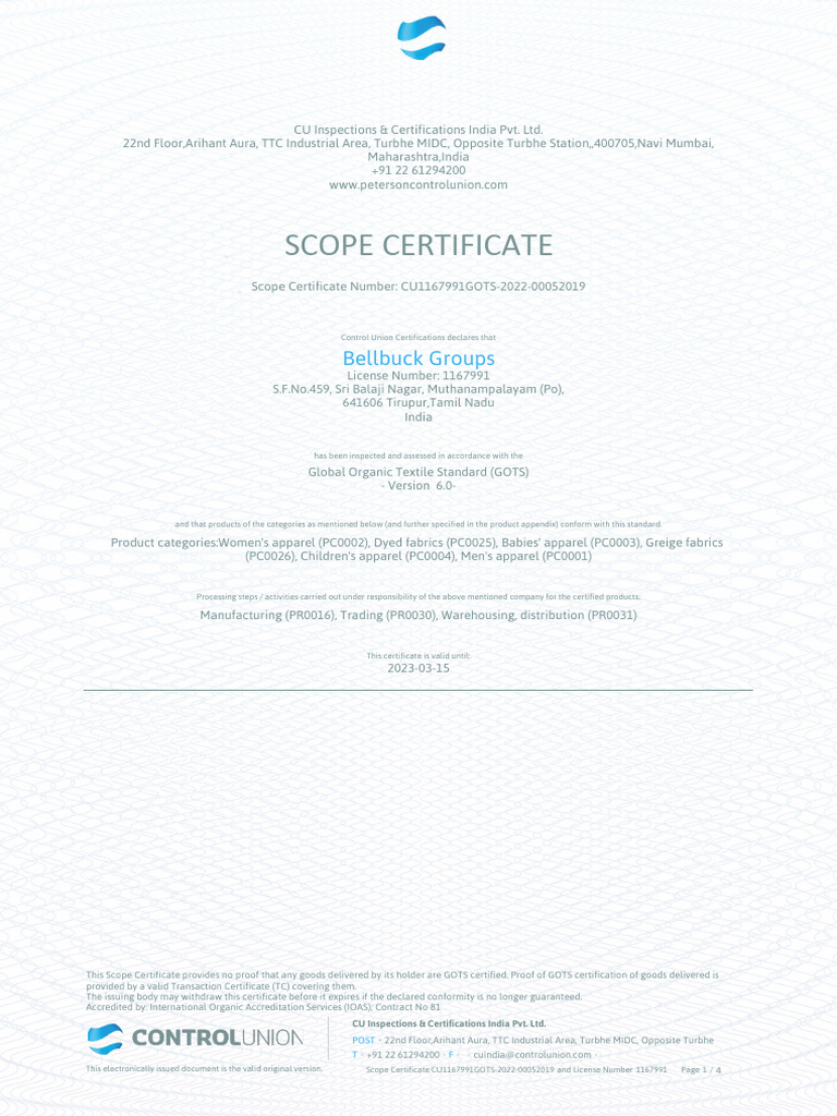 Gots Certificate | PDF