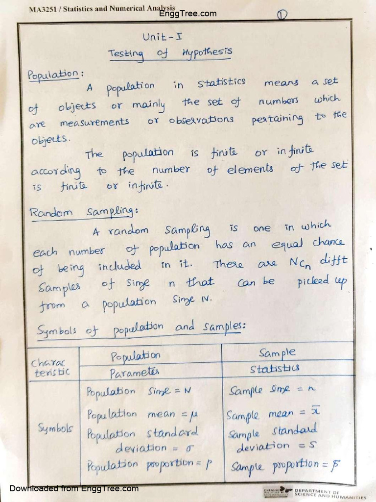 MA3251 Statistics and Numerical Methods Lecture Notes 1 | PDF