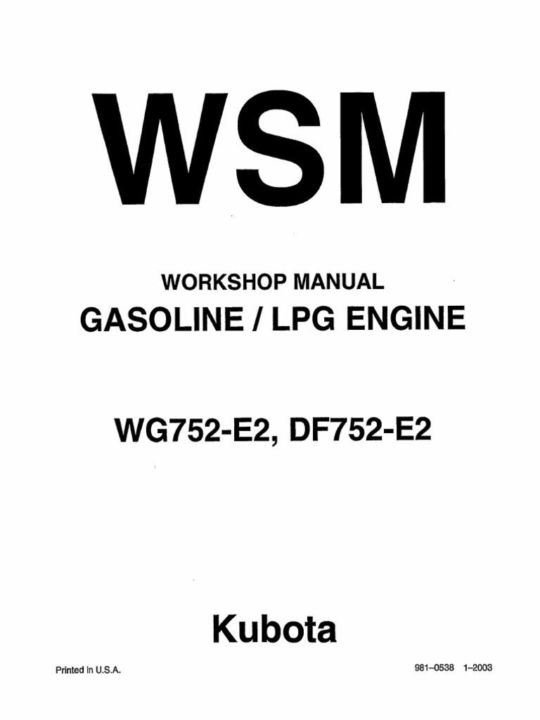 Kubota WG752-E2 DF752-E2 Engine Workshop Manual (01-2003) | PDF