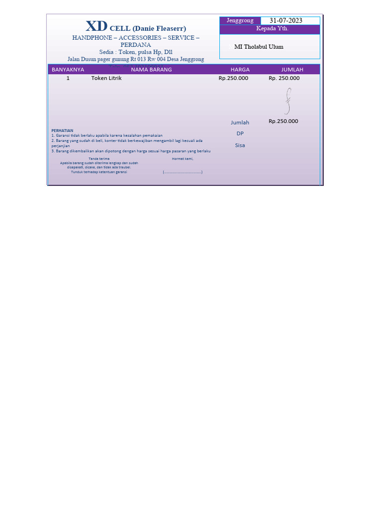 Nota Token Listrik | PDF