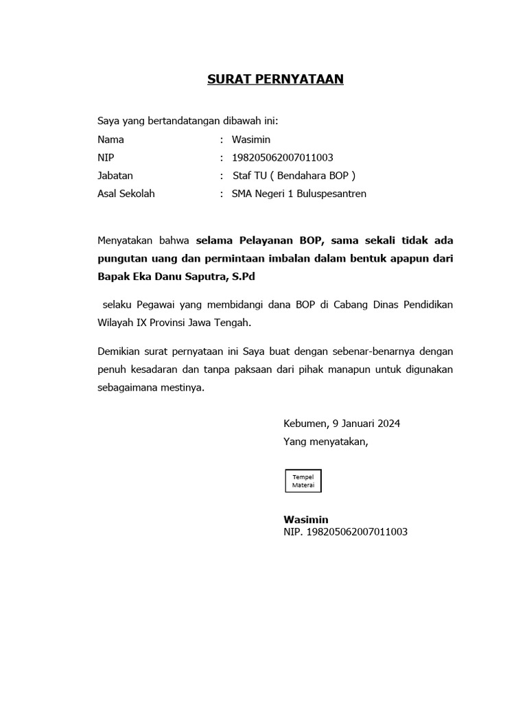 Surat Pernyataan KP | PDF