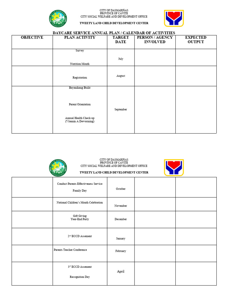Daycare Worker's Annual Activity Plan | PDF