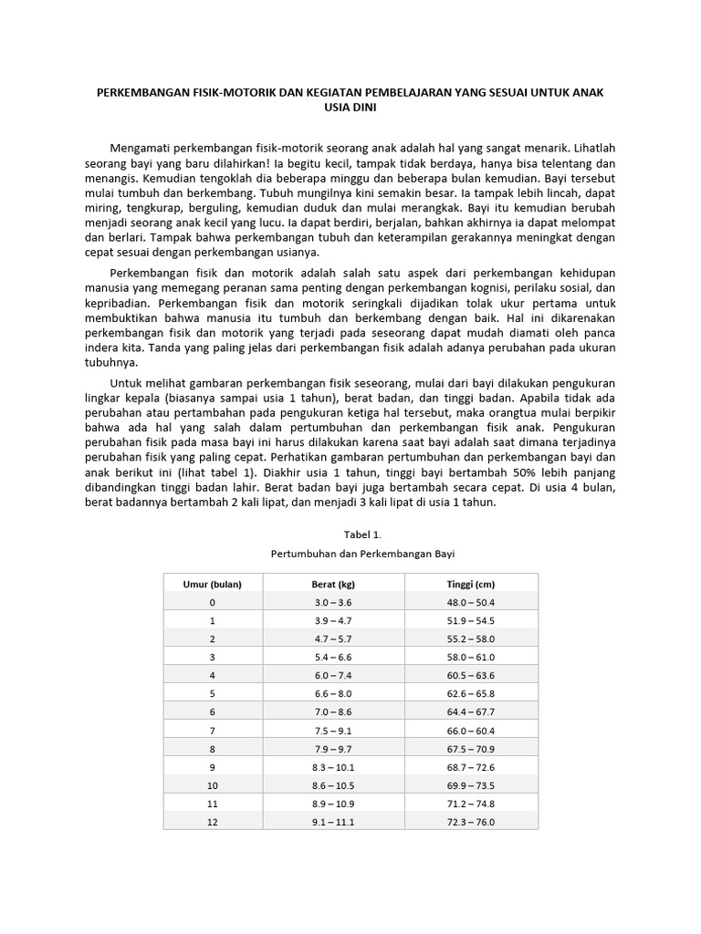 Materi Teks PAUD 7 - Perkembangan Fisik Motorik | PDF