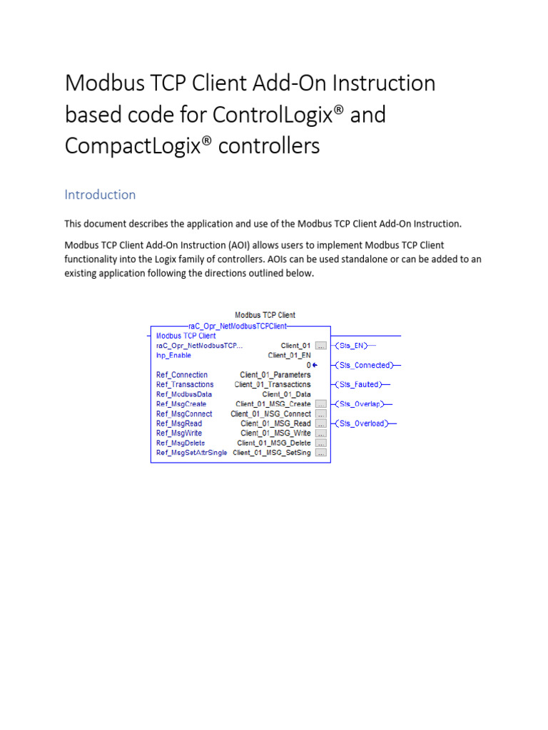 Modbus TCP Client - AOI Based Code For ControlLogix V 2.04.00 | PDF