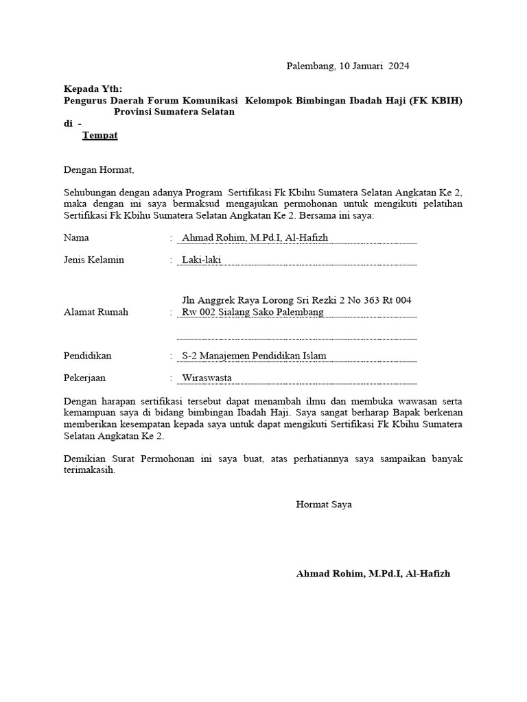 Surat Permohonan Untuk Mengikuti Pelatihan Versi SDM | PDF