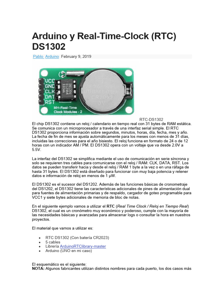Configuración RTC DS1302 con Arduino | PDF