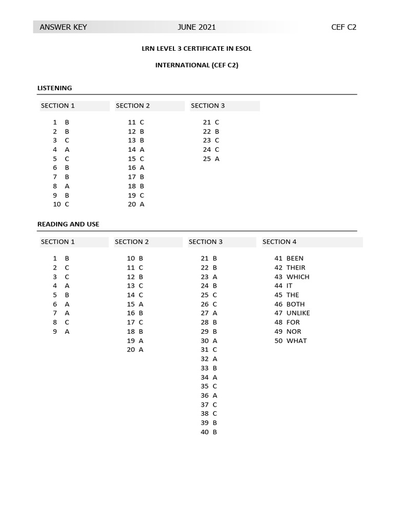 C2 June 2021 Answer Key | PDF