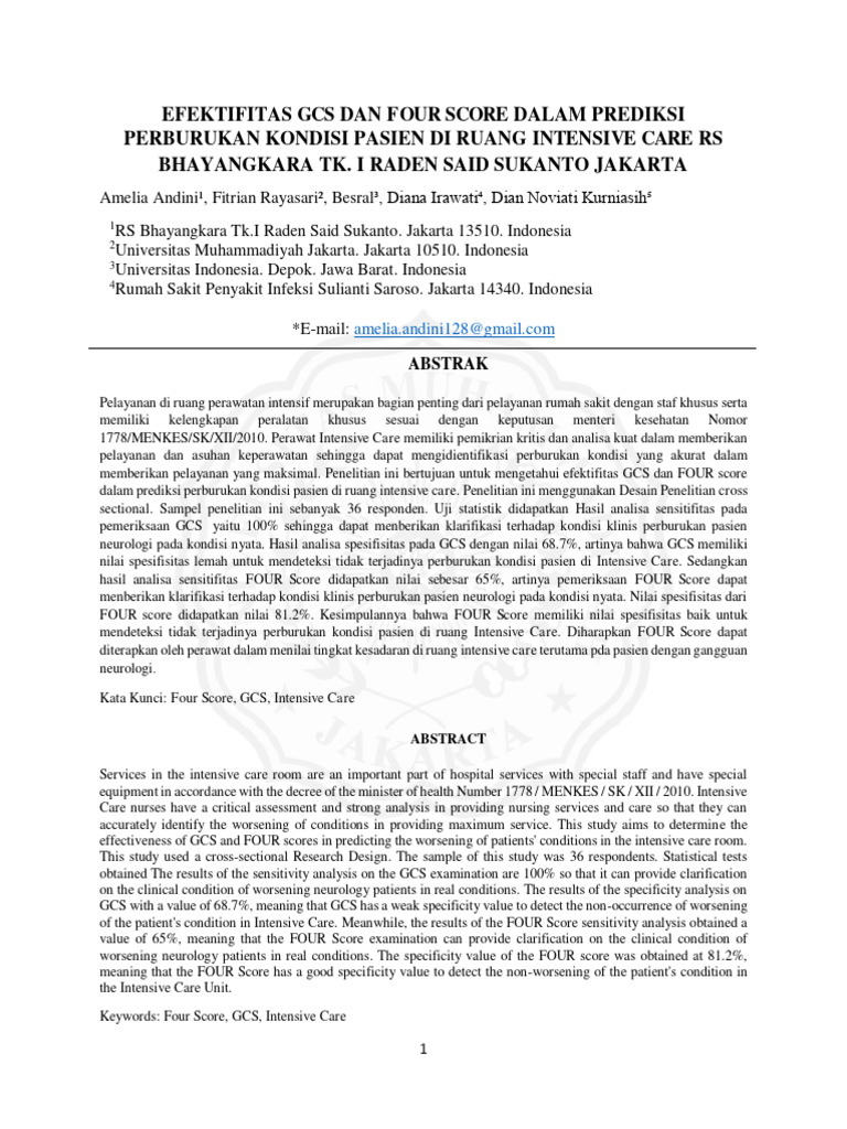 Efektivitas GCS dan Four Score ICU | PDF | Pengembangan Diri ...