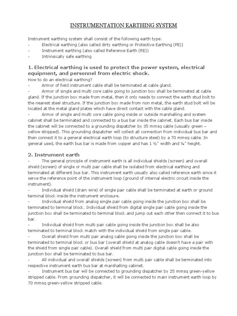 Instrumentation Earthing System Overview | PDF | Cable | Cable Television