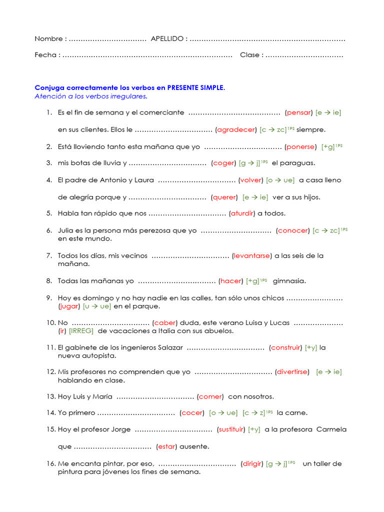 Conjugacion Presente PDF | PDF | Juegos y actividades | Métodos y ...