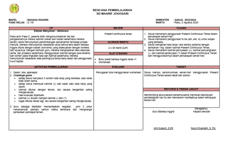 Contoh Lesson Plan | PDF