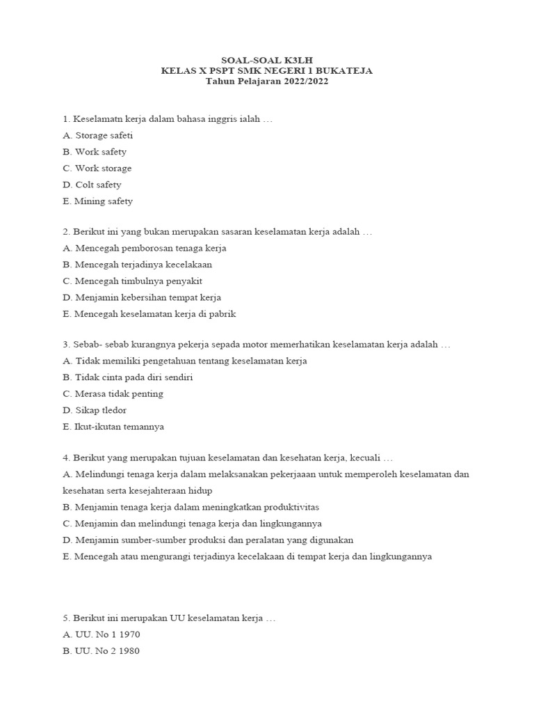 Soal K3LH & Jawaban | PDF